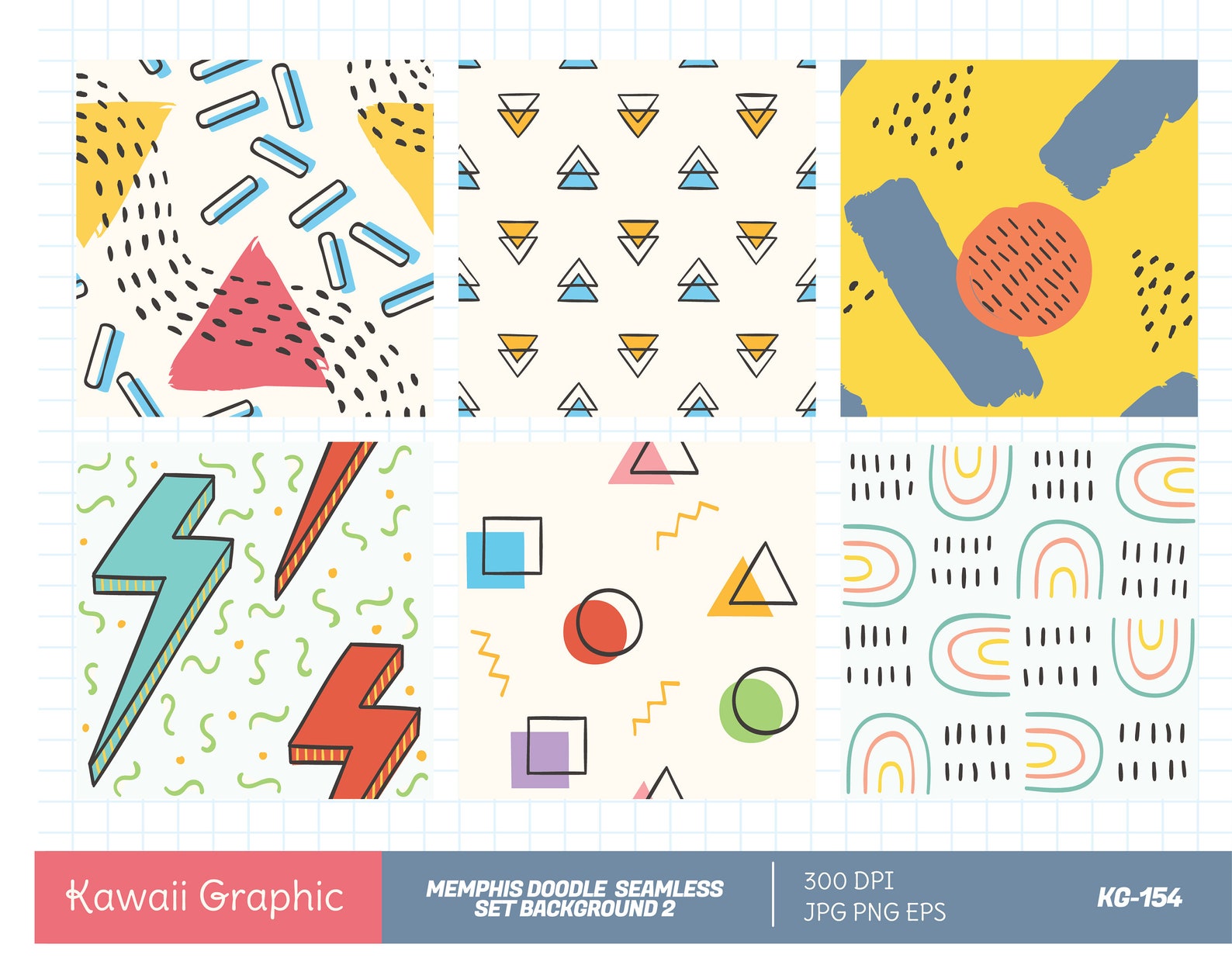 Memphis Pattern Set, Fabric Pattern Doodle, Abstract Vector Seamless ...