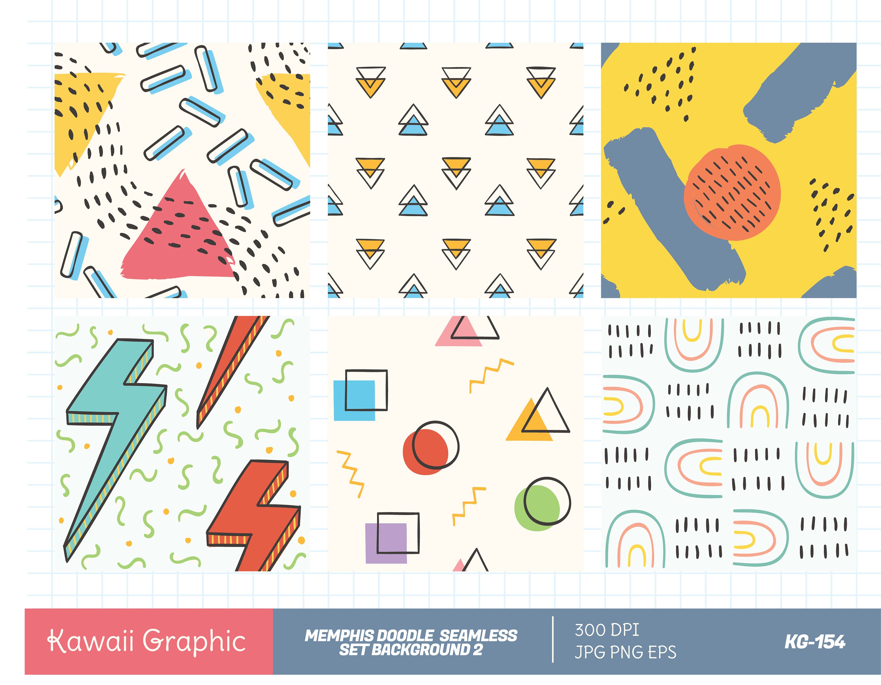 Memphis Pattern Set, Fabric Pattern Doodle, Abstract Vector Seamless ...