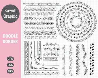 Doodle Border Set Clip Art Design Element Wreaths Laurels | Etsy