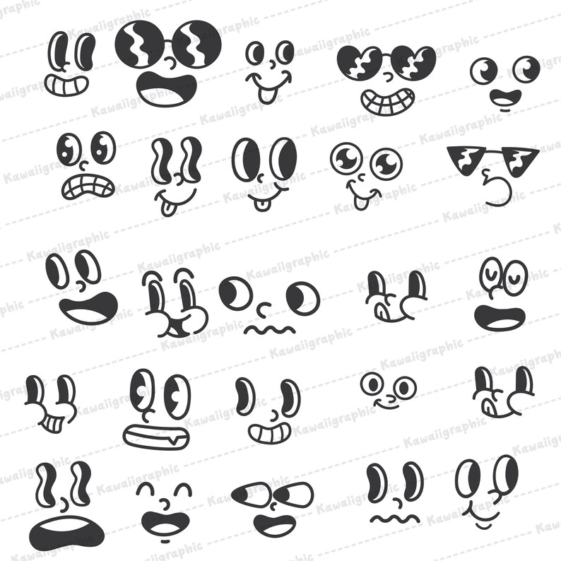 Cartoon Doodle Faces – 40 Hand-drawn Expressions Clipart for Stickers ...