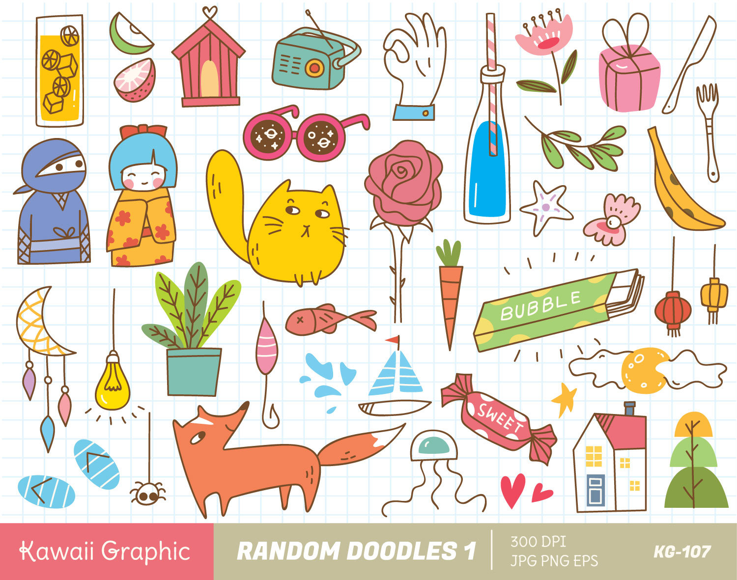 Random DOODLE Clipart 1 , Kawaii Clipart, Cute Vector, Doodle Clipart ...