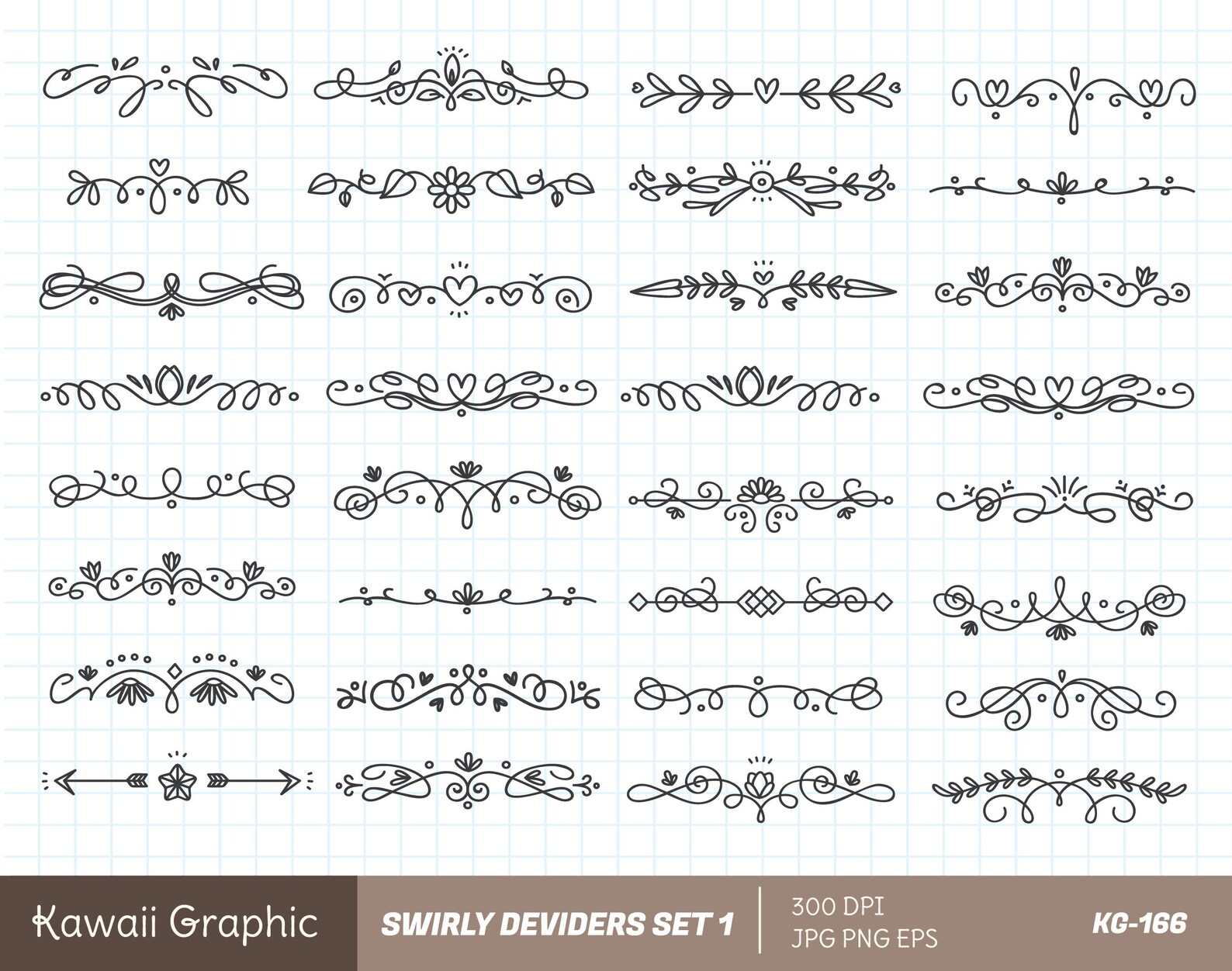 Doodle Border Set Clip Art, Design Element, Wreaths, Laurels, Dividers ...