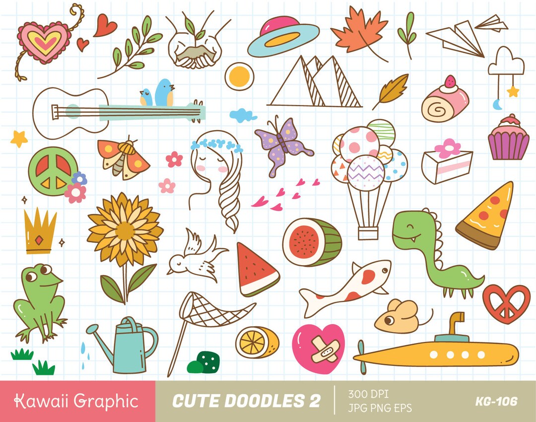Cute DOODLE Clipart, Kawaii Clipart, Cute Vector, Doodle Clipart ...