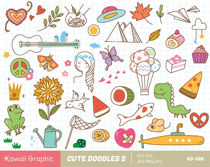 Cute DIET FOOD Clipart Kawaii Clipart Cute Vector Doodle - Etsy