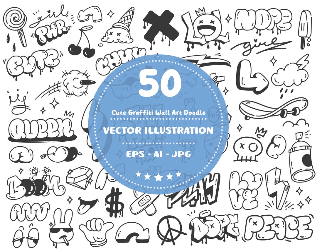 Cute Graffiti Wall Art Collection, Design Element, Doodle Clip Art ...
