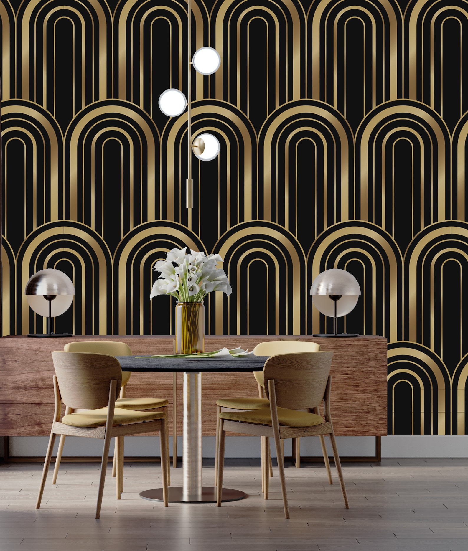 Black Gold Peel and Stick Wallpaper Art Deco Wallpaper - Etsy