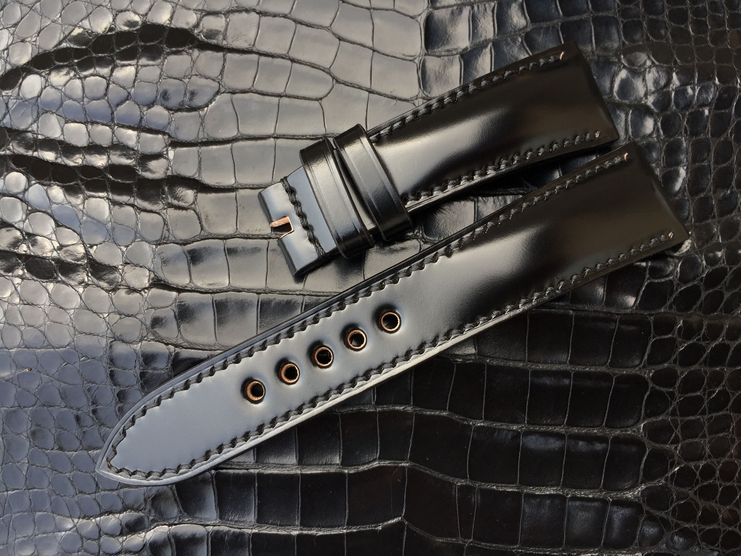 Black Shinki Shell Cordovan Leather Watch Strap, Custom Any Size Watch ...