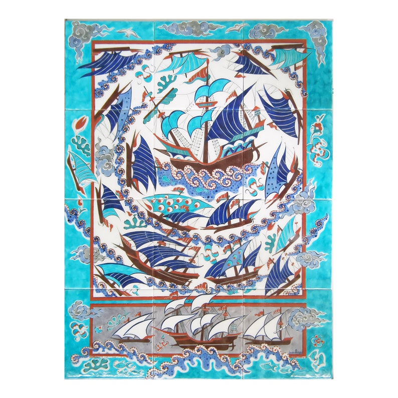 Ceramic Wall Art, Iznik Ceramic Tile Panel, Captain Piri, Home ...