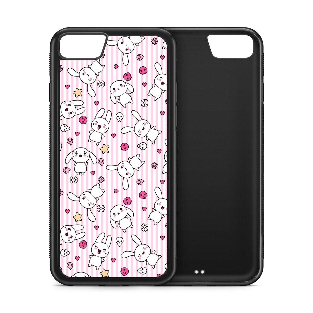 Cute Cartoon Rabbits Pattern Bunny Kawaii Black Rubber Phone Case - Etsy UK