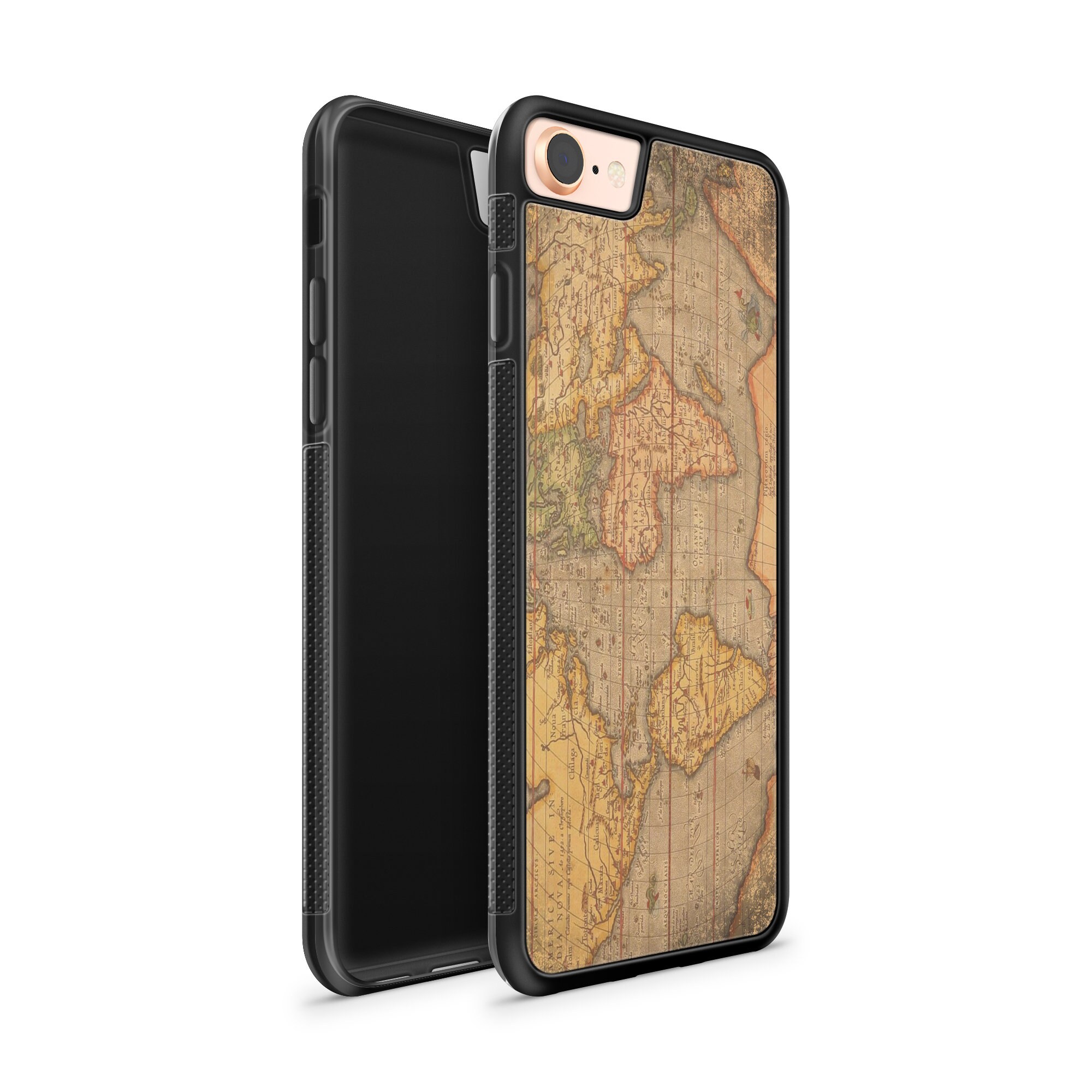 Vintage World Map Black Rubber Phone Case Cover for iPhone - Etsy