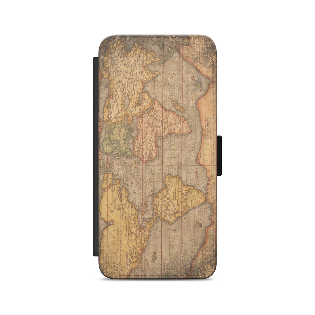 Vintage World Map Flip Wallet Phone Case - Etsy