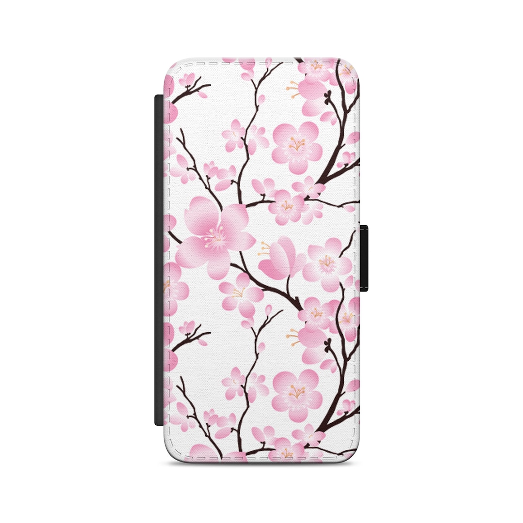 Cherry Blossom Pattern Floral Flip Wallet Phone Case for iPhone Samsung ...