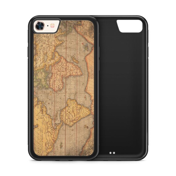 Vintage World Map Black Rubber Phone Case Cover for iPhone | Etsy