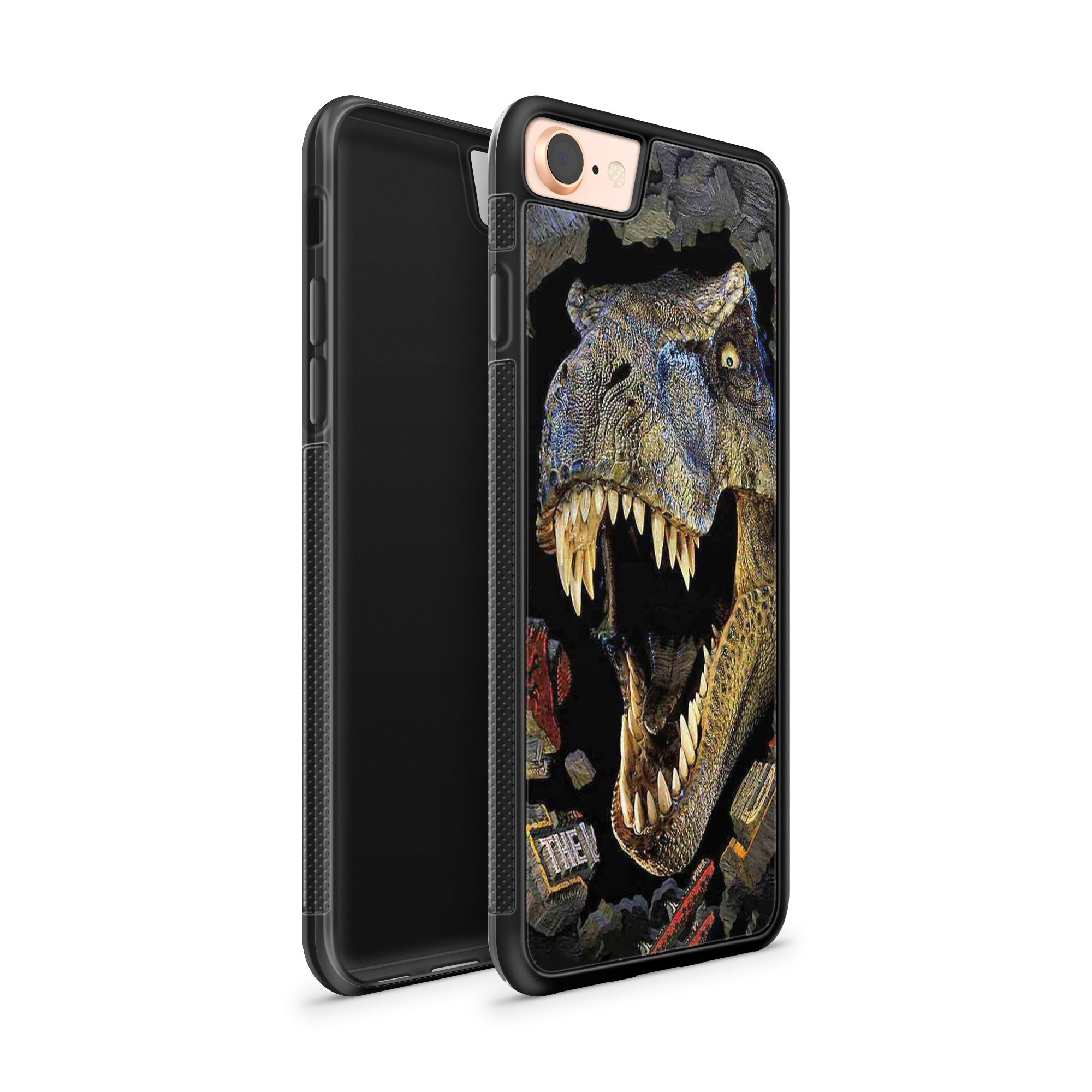 T-REX Jurassic Dinosaur Face Black Rubber Phone Case Cover for iPhone ...