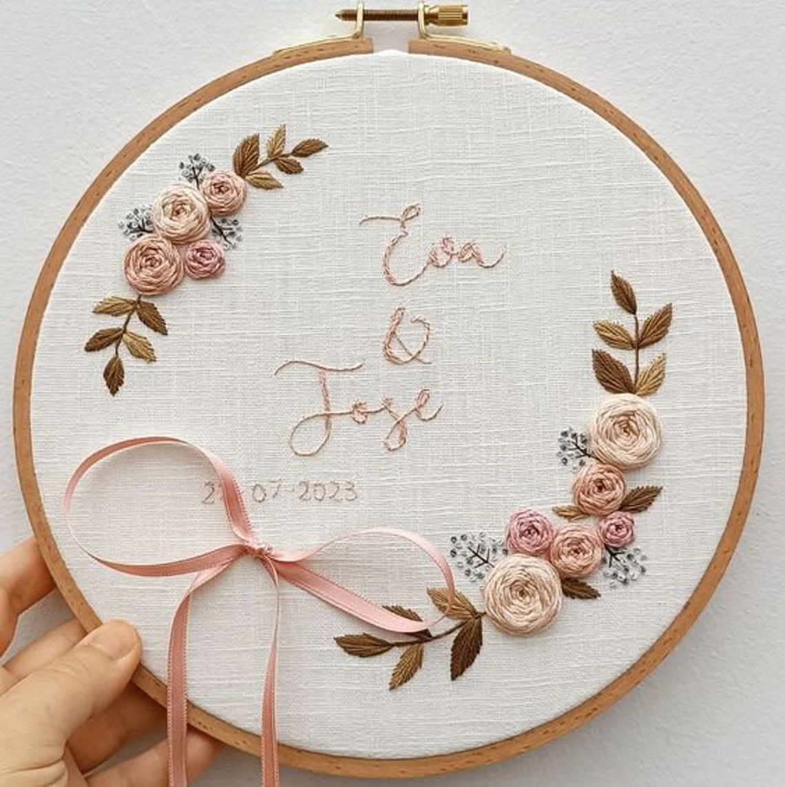 Bastidor Boda Floral Bordado A Mano Flores Broderie Etsy España
