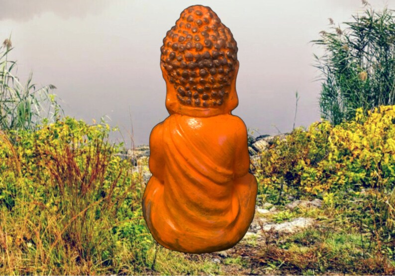 Hand Painted Orange Buddha Statue - Sitting Buddha - Meditation ...