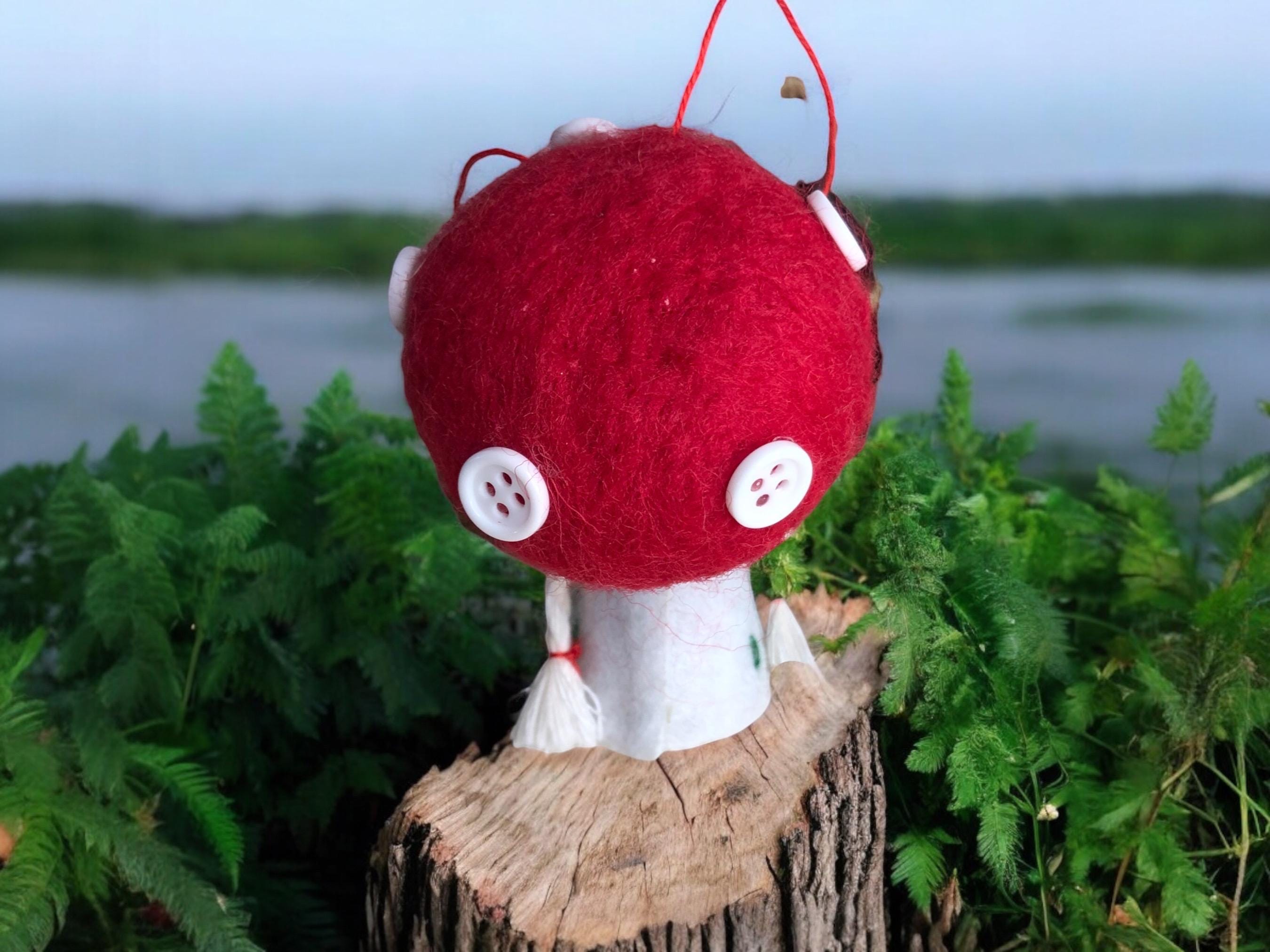 Little Red Mushroom Head Wooden Peg Doll - Hanging Mushroom Girl ...