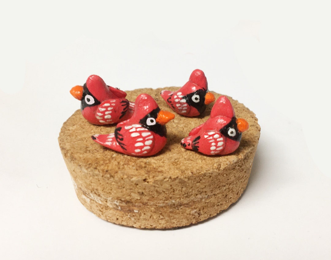 Micro Terrarium Cardinals - Set of 2 Miniature Clay Birds - Miniature ...