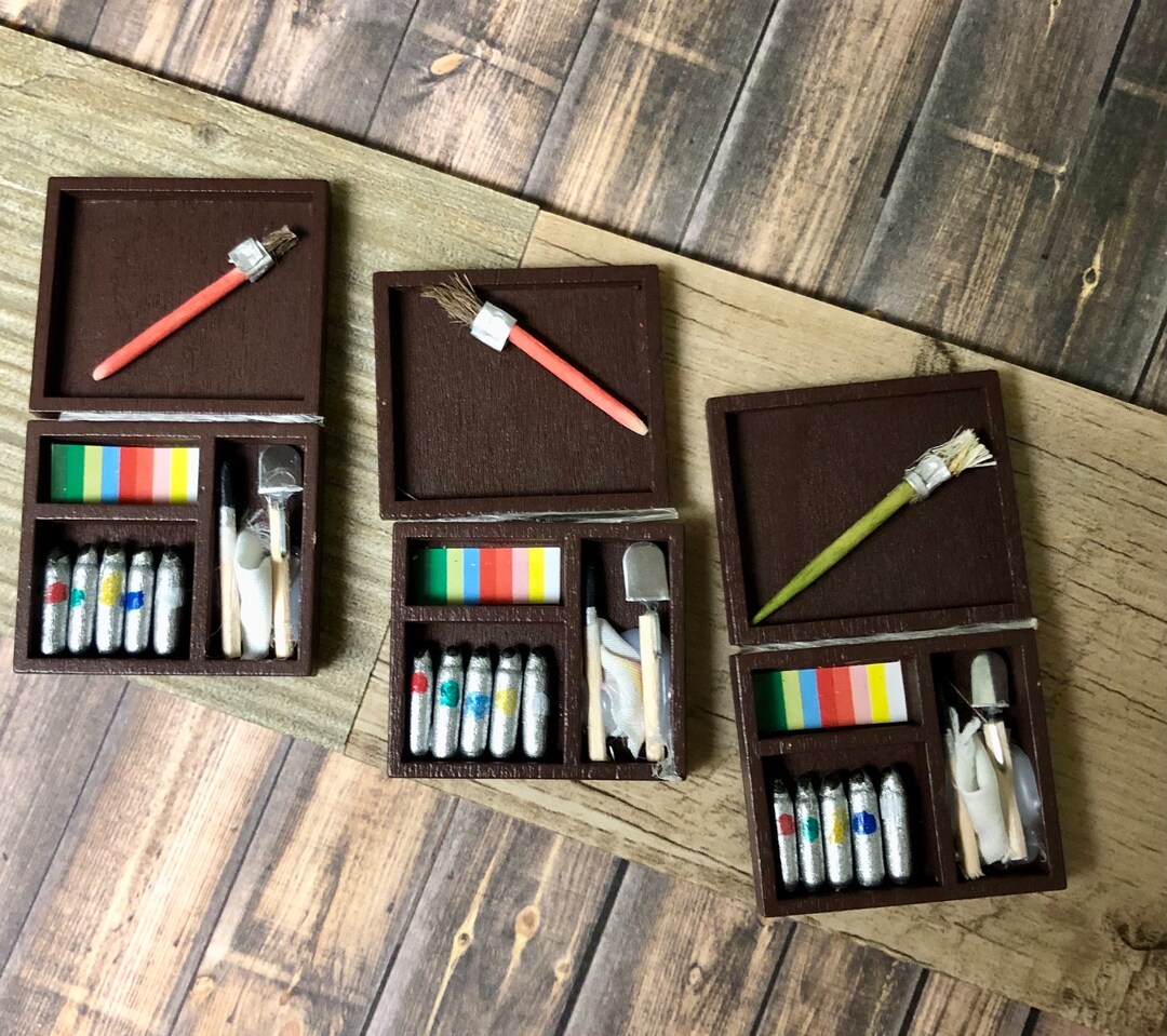 Dollhouse Miniature Art Set - Miniature Paints and Paintbrush ...