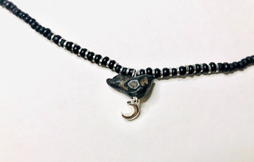 Crow Necklace - Black Beaded Crow Charm Necklace - Bird Totem - Wooden ...