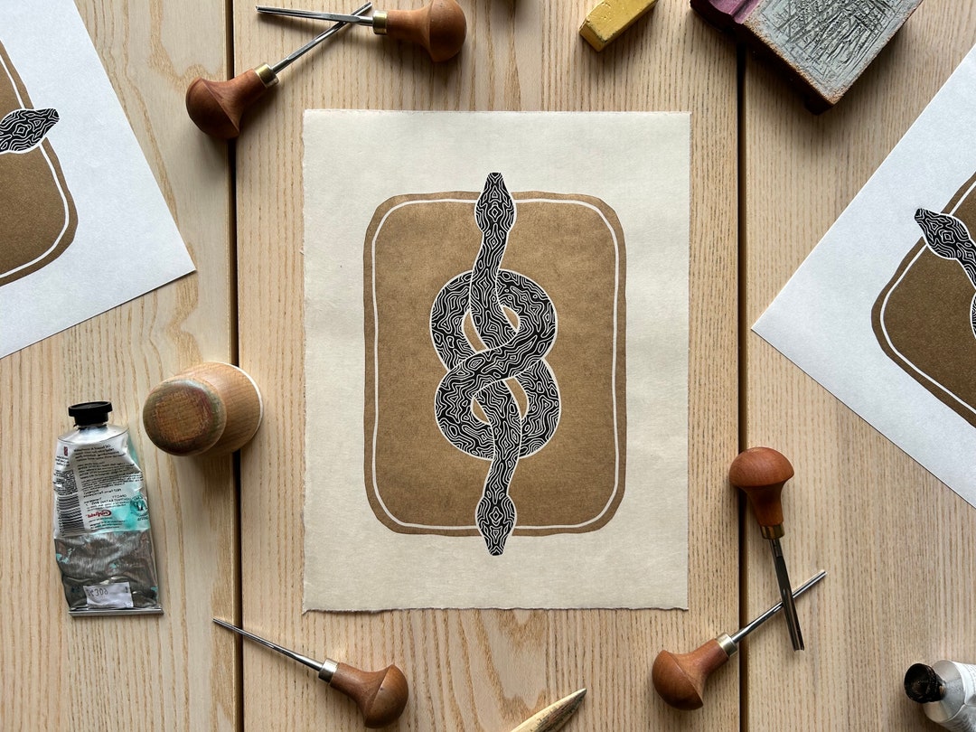 Original Linocut Print TWISTED. Snake Art. Sailor's Knot Artwork ...