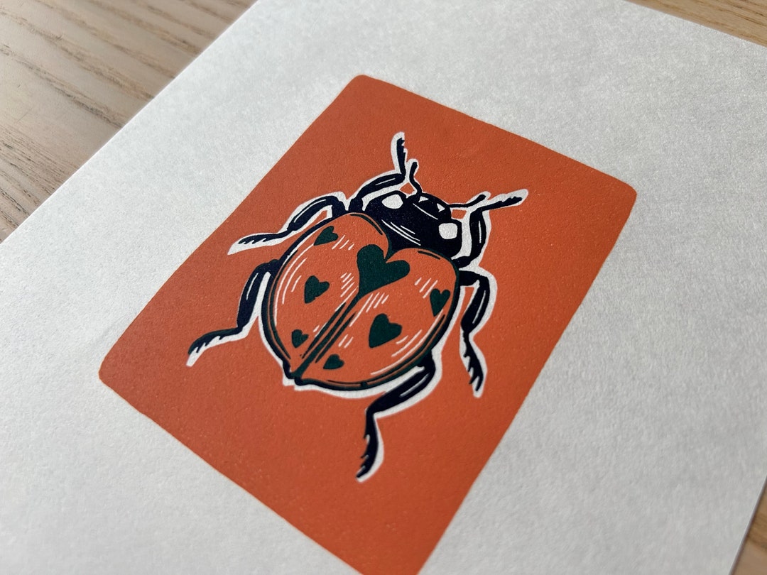 Original Linocut Print "kapoen" - Ladybug Block Print, Love Bug Art ...