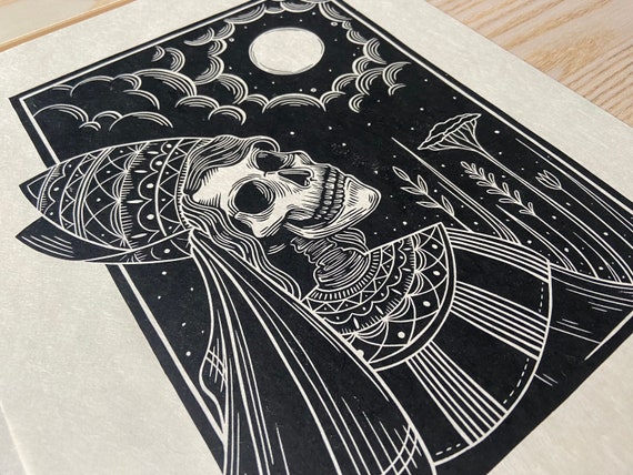 Home Décor Wall Décor Skull Linocut Print Skull Print Custom Art Prints ...