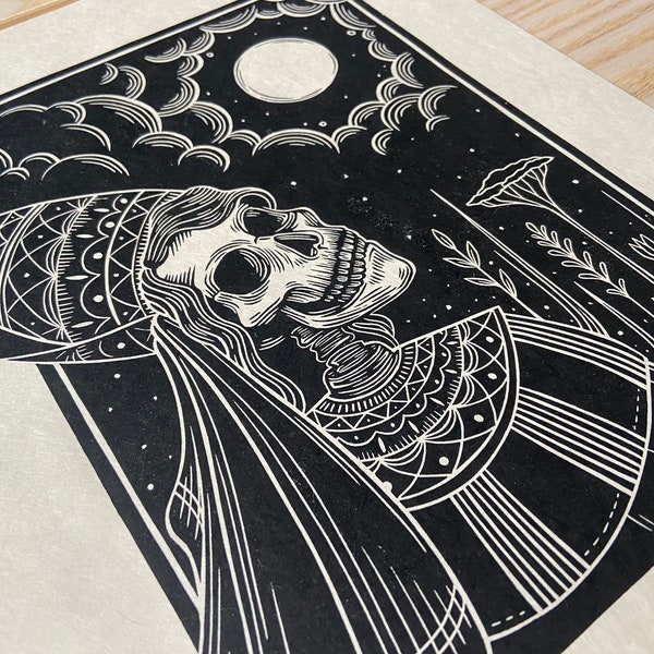 Linocut Moon - Etsy
