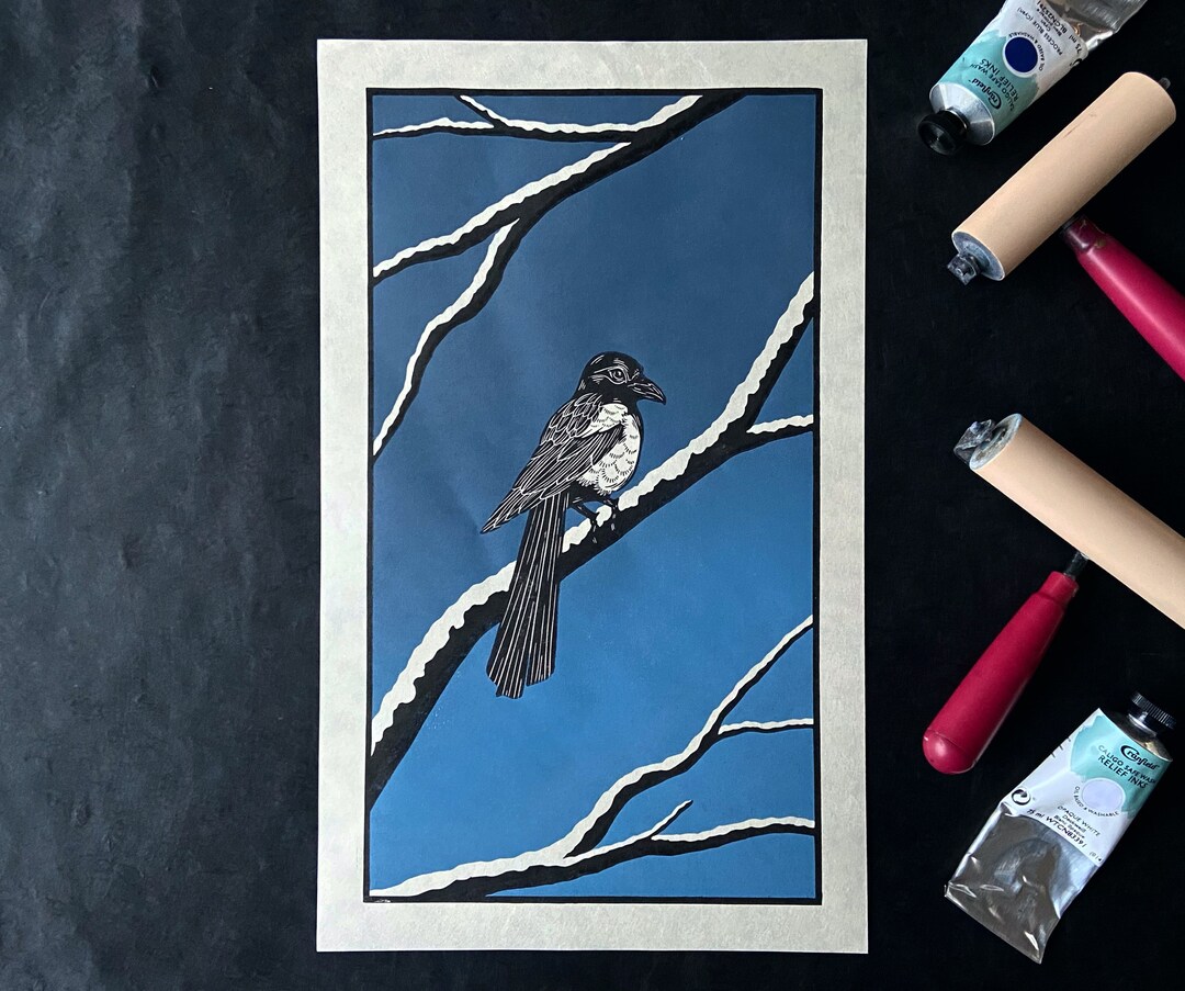 Linocut Print the Magpie Large Multi Block Print - Etsy