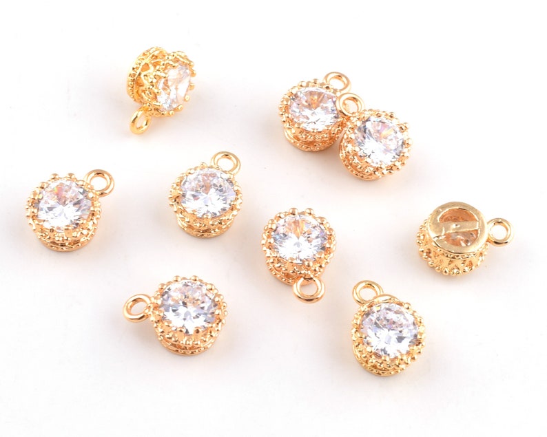 Bling Rhinestones Charm,18 K Gold Plated CZ Round Crown Pendant With ...