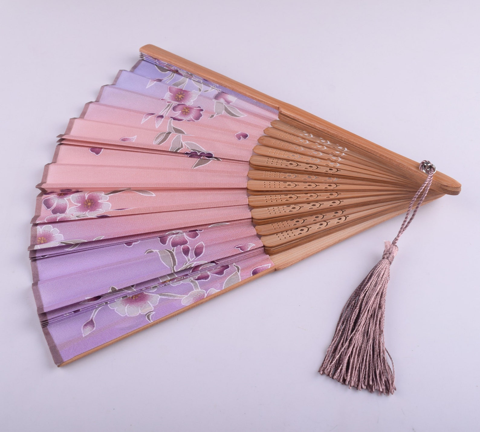 Hand Fans Chinese Silk Fans With Tasselpurple Flower Silk - Etsy UK