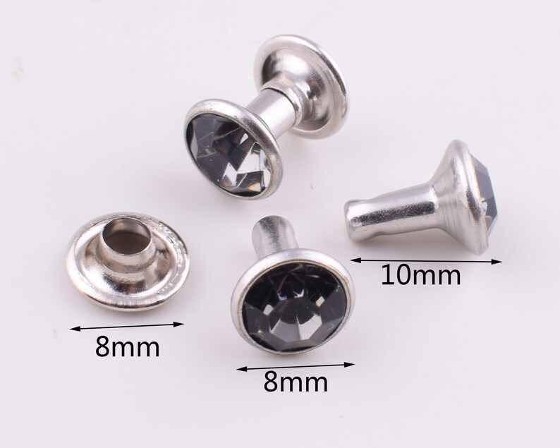 Black Rhinestone Rivet Studs8mm Double Cap Crystal Rivets | Etsy