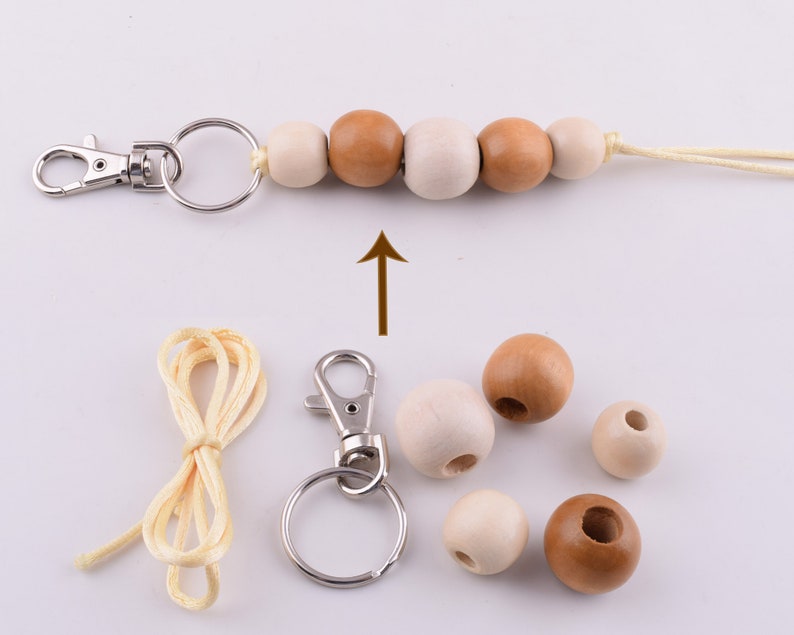 Wood Bead Keychain Clasp,silver Swivel Hook Unfinished Beige Wooden ...
