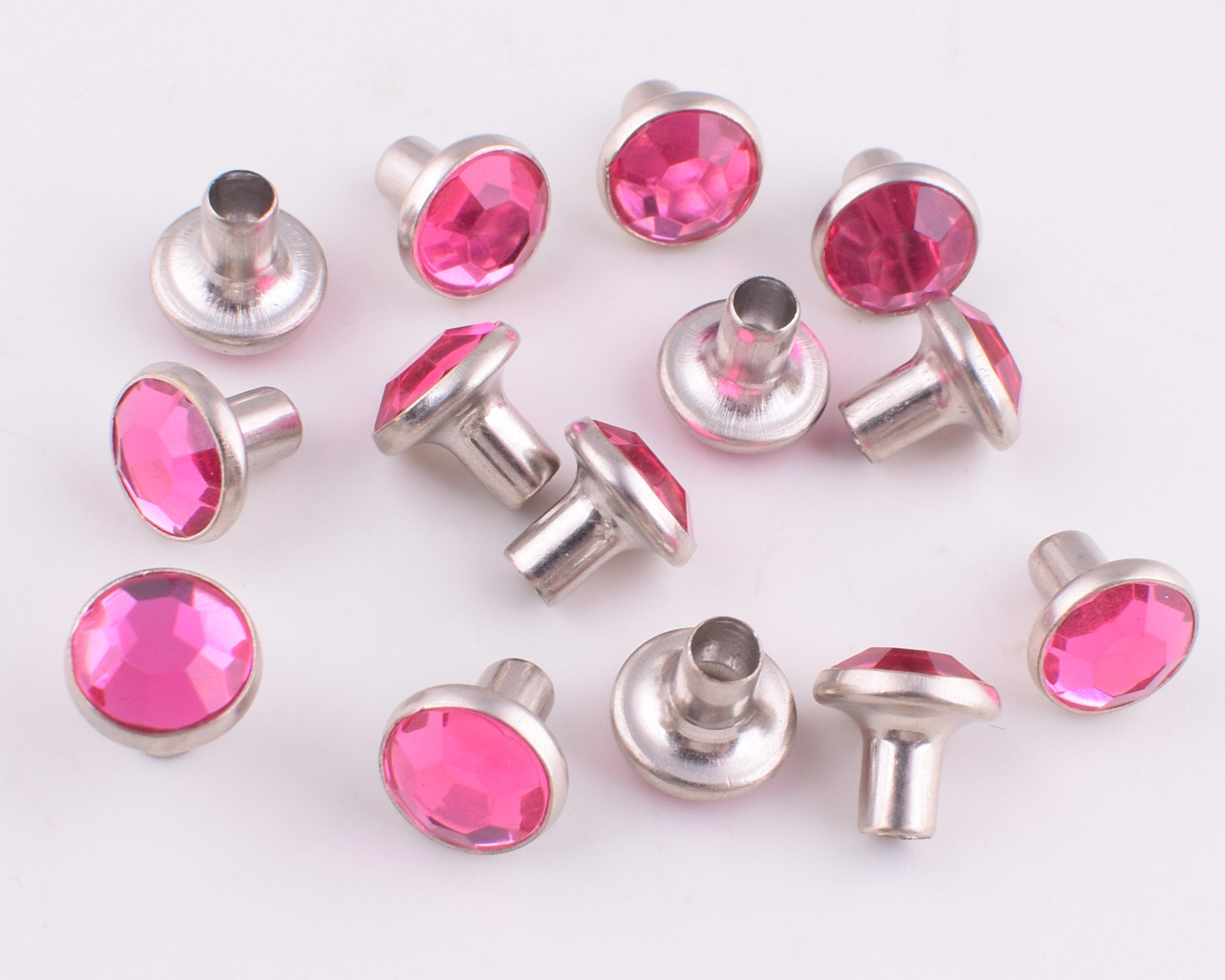 Pink Rhinestone Rivet Studs7mm Single Cap remaches de cristal | Etsy