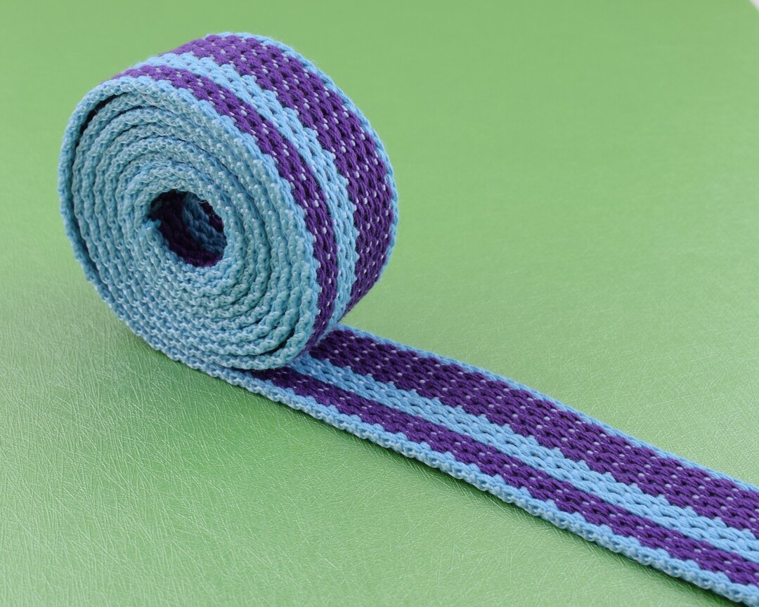 Cotton Webbing,1 Inch (25mm) Blue Purple Stripes Woven Tape Ribbon ...
