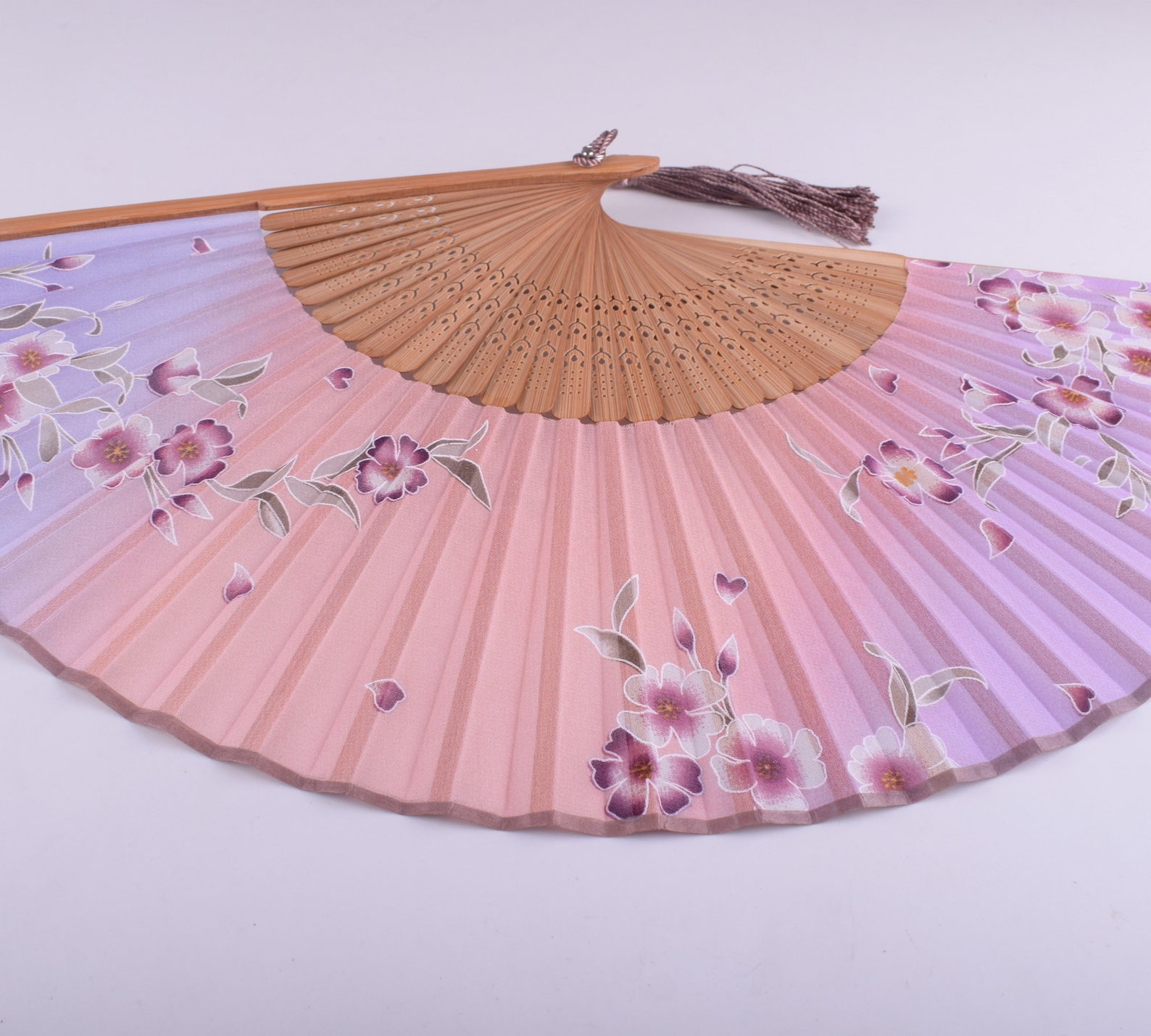 Hand Fans Chinese Silk Fans With Tasselpurple Flower Silk - Etsy
