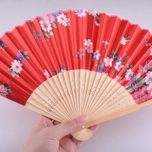 Hand Fans Chinese Silk Fans Red Flower Bamboo Folding Fans for Wedding ...