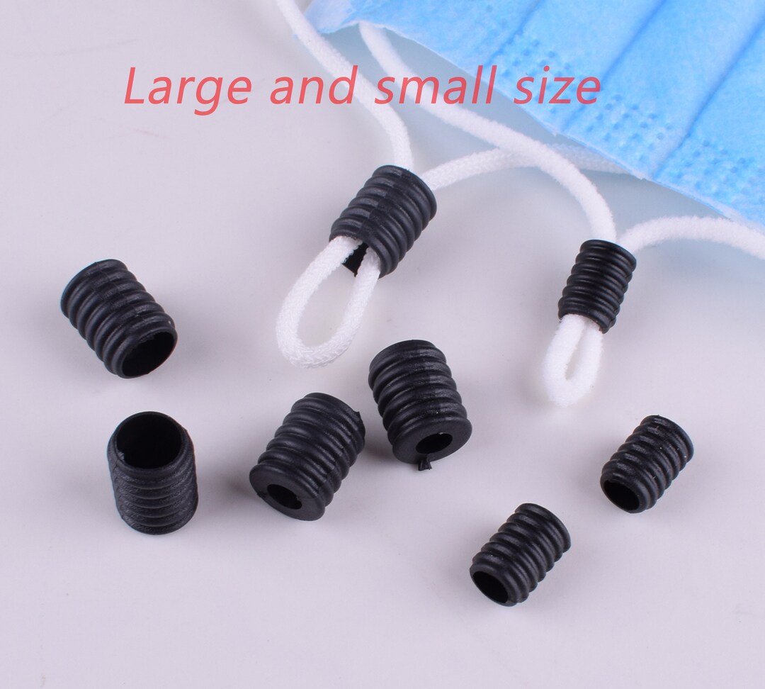 Elastic Cord Stopper,face Mask Rope Silicone Clip,small and Large Black ...