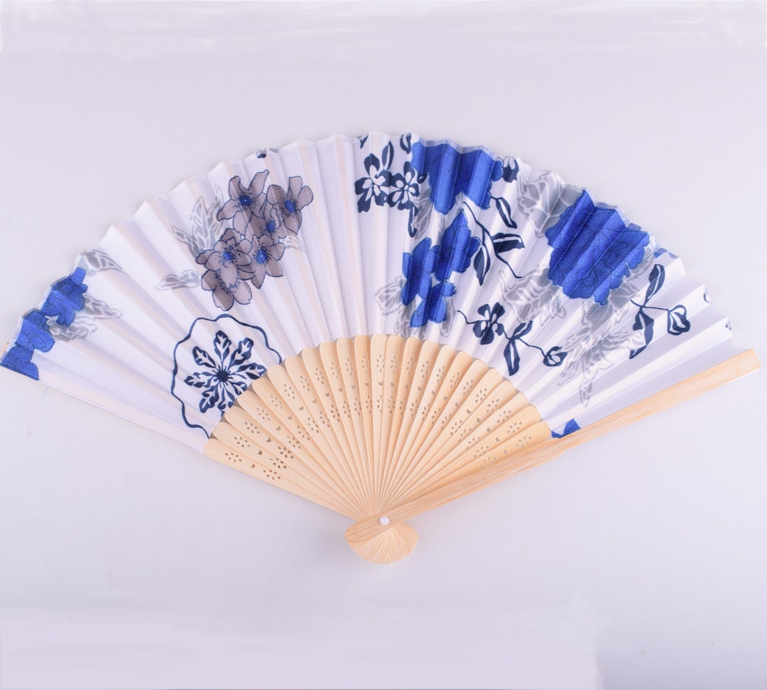 Hand Fans Chinese Silk Fans Blue and White Porcelain Style Flower Bamboo Folding Fans for Wedding Party Gift art Nouveau Folding Hand Fan Etsy