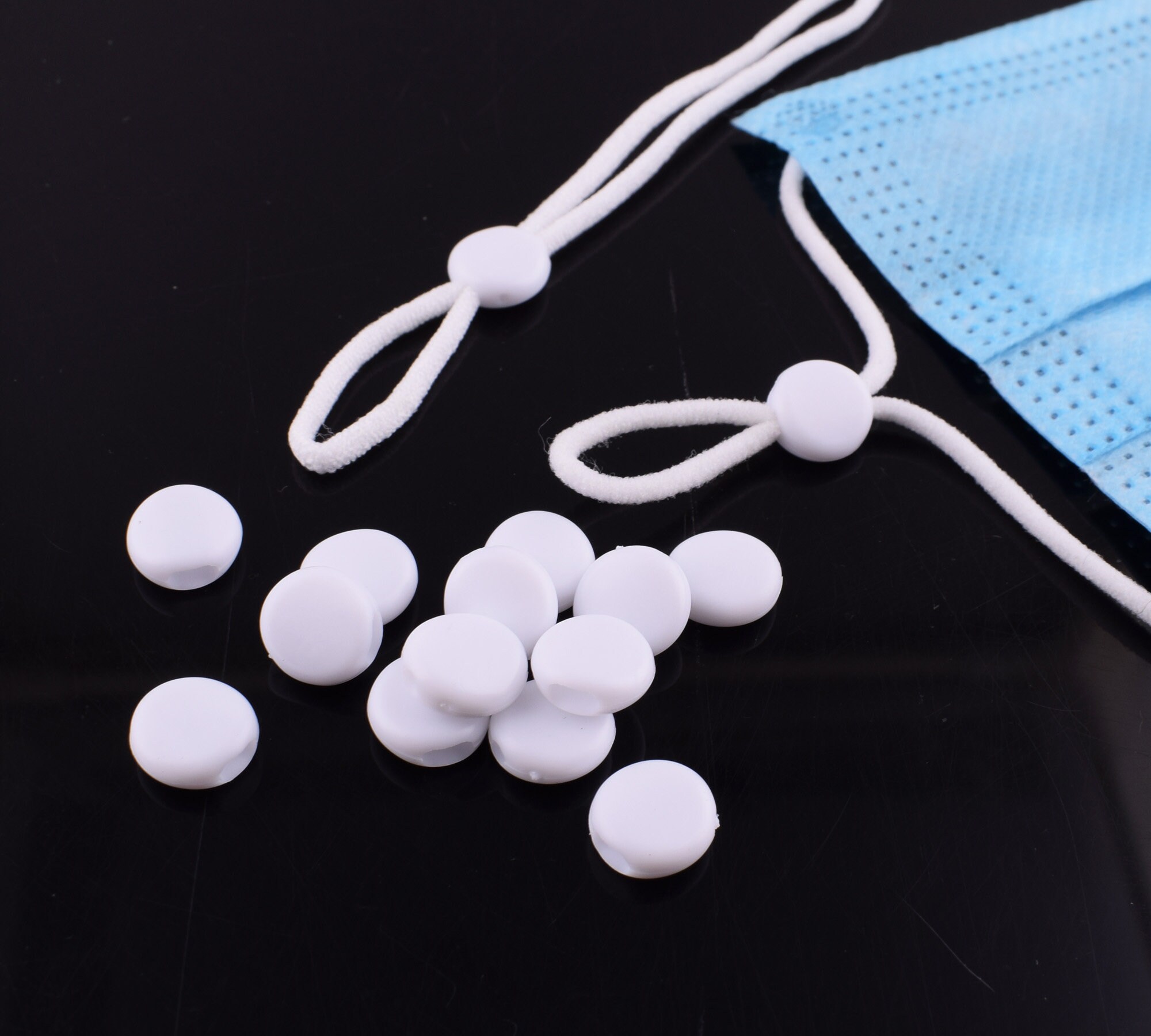 Face Mask Rope Silicone Clip,black/white Round Elastic Cord Stopper ...