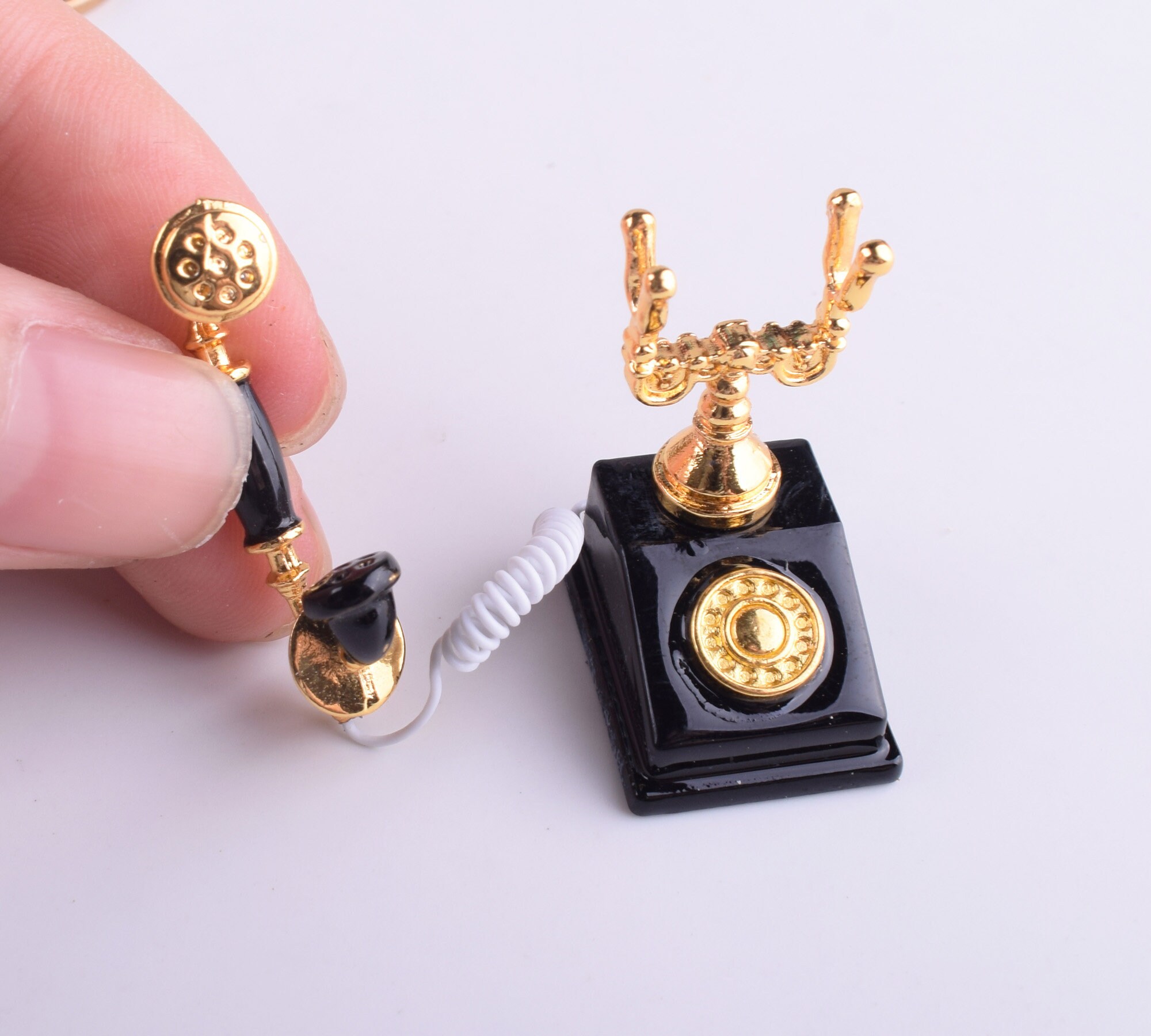 Miniature Retro Telephone,dollhouse Miniatures Decoration Model,black ...