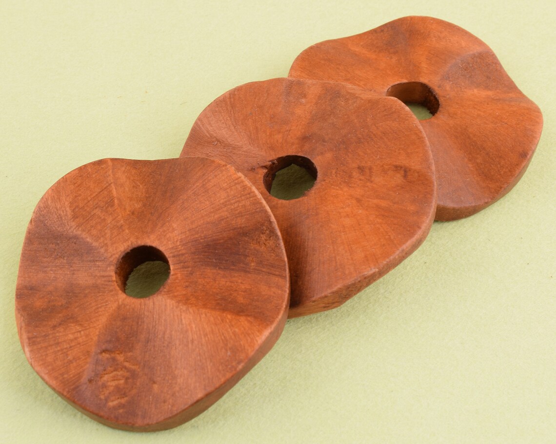 Wooden Beads,6 Pcs Brown Round Flat Wood Beads,lotus Leaf Shape Large ...