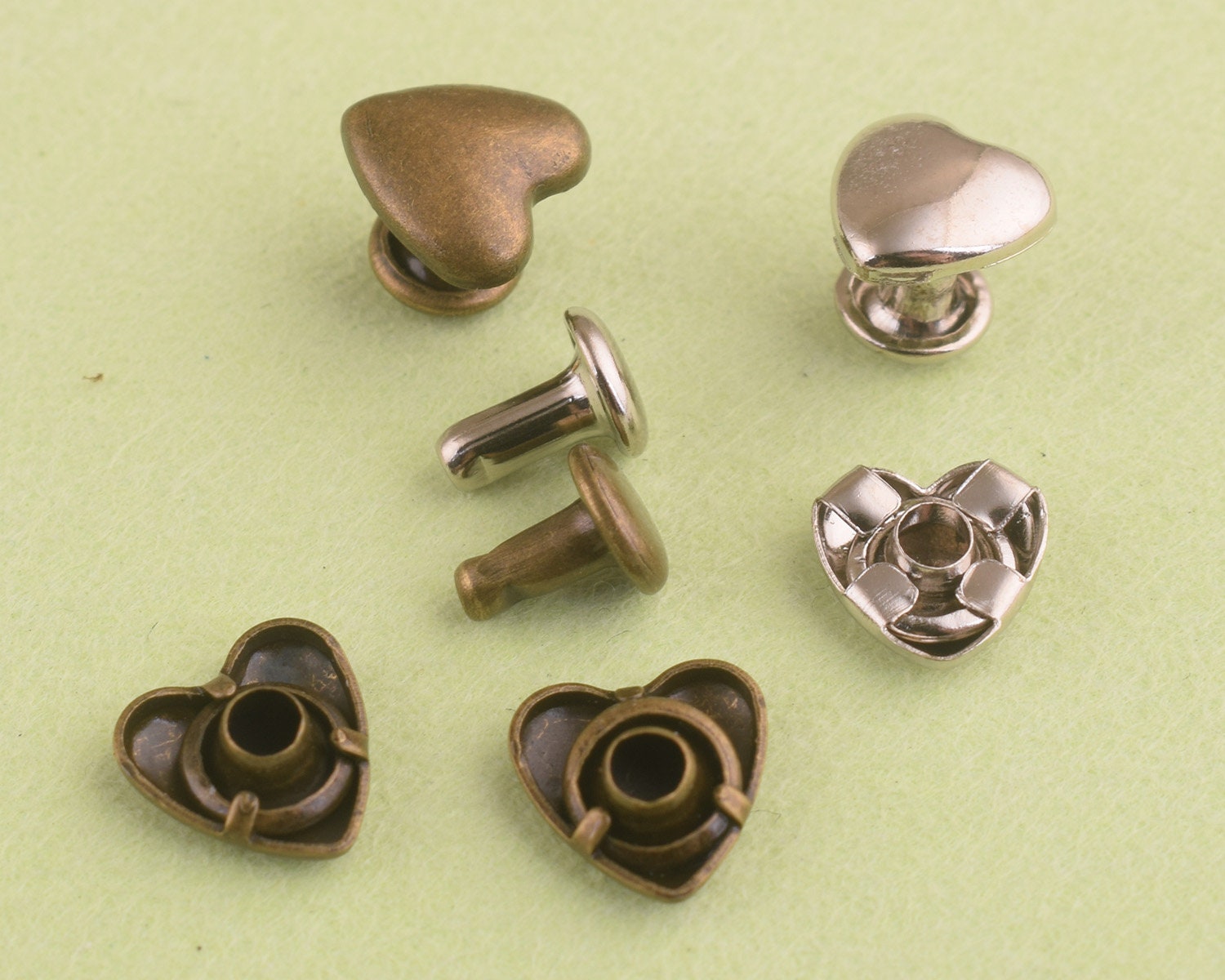 Heart Shaped Rivet Bronze/silver Rivets Double Cap - Etsy