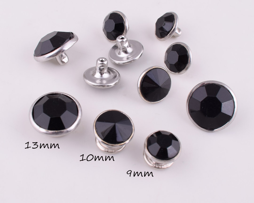 Black Rhinestone Rivets,9mm 10mm 13mm Metal Double Cap Crystal Rapid ...