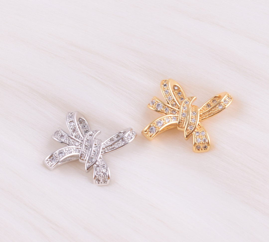 18k Gold Plated Personality Charm Pendant,1714 Mm CZ Rhinestone Bow ...