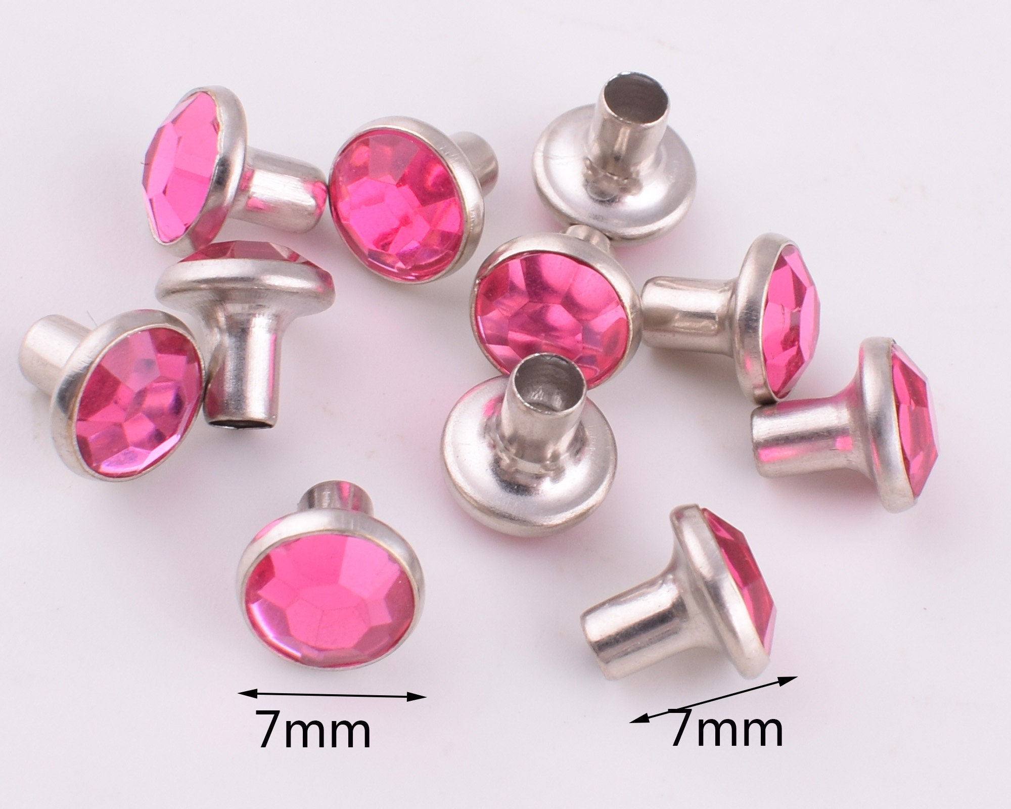 Pink Rhinestone Rivet Studs7mm Single Cap remaches de cristal | Etsy
