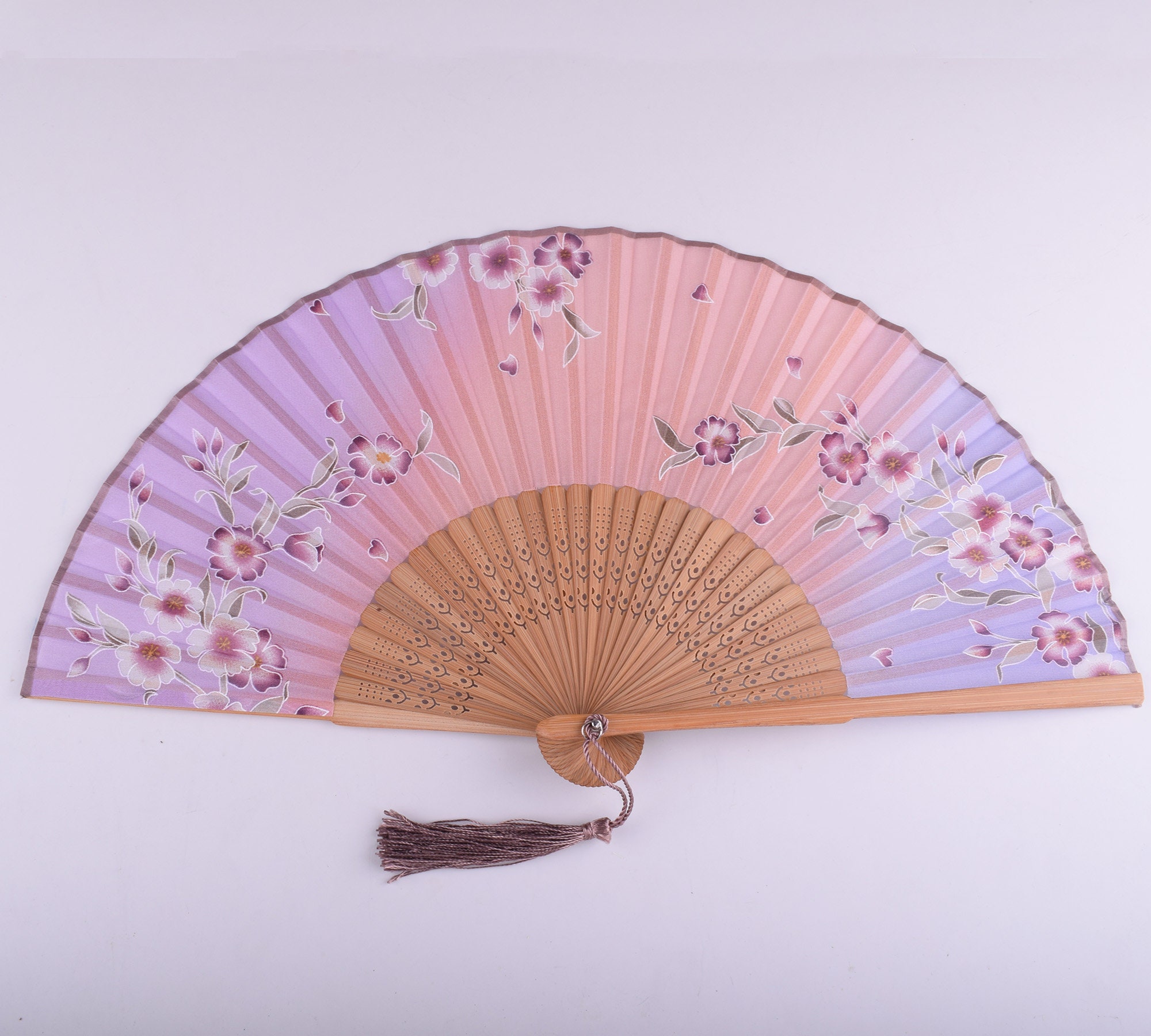 Hand Fans Chinese Silk Fans With Tasselpurple Flower Silk - Etsy