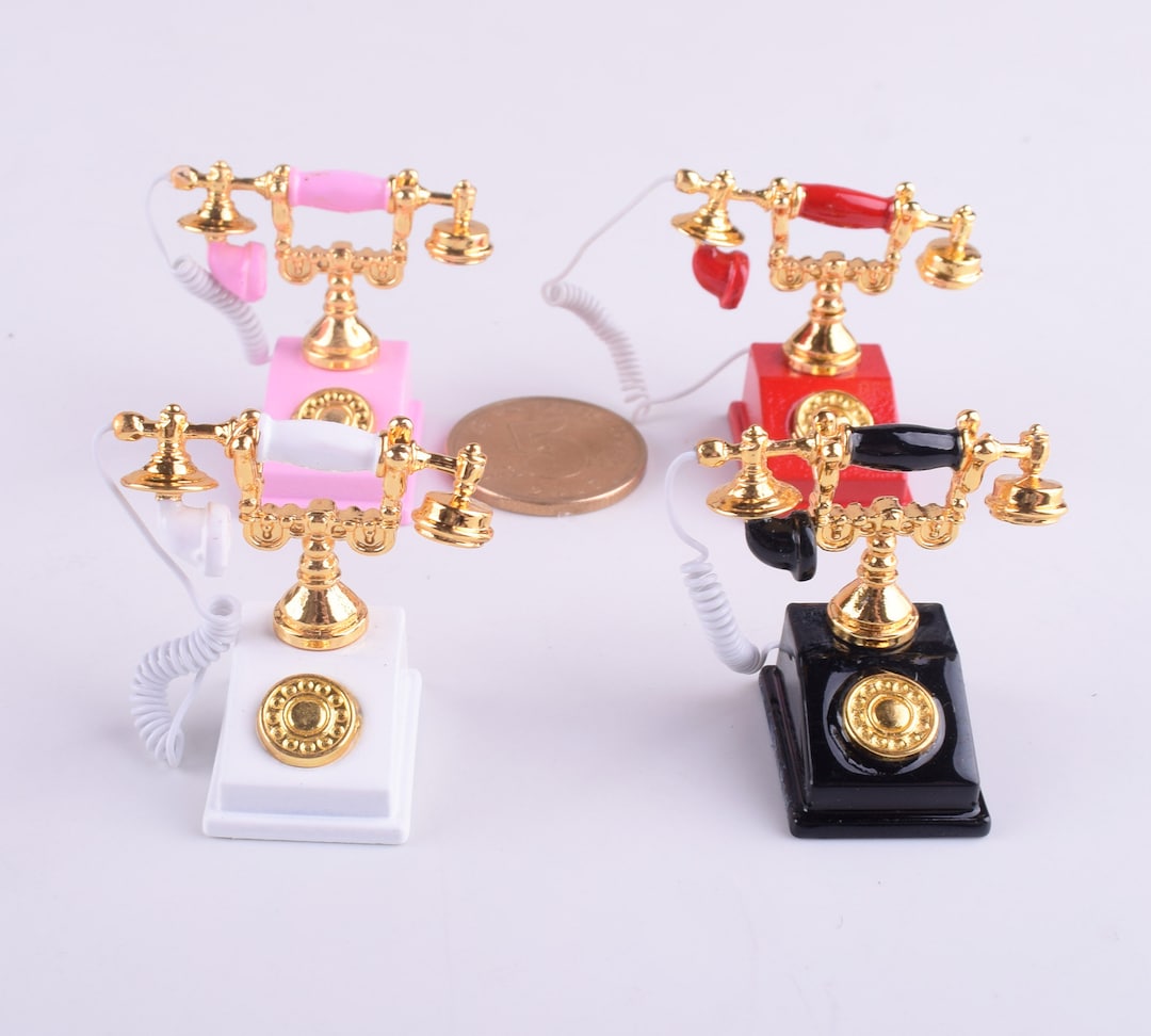 Miniature Retro Telephone,dollhouse Miniatures Decoration Model,black ...