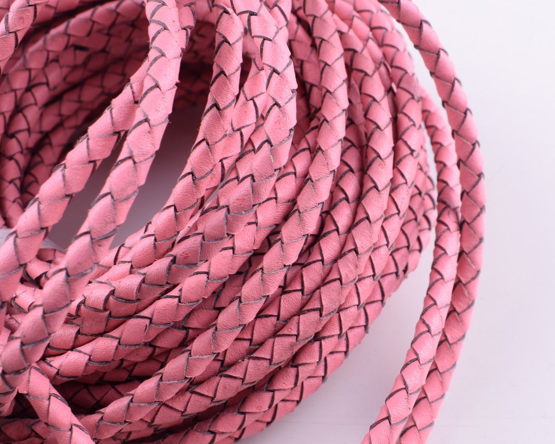 Leather Braided Cord 4mm,pink Round Genuine Leather Lace Beading String ...