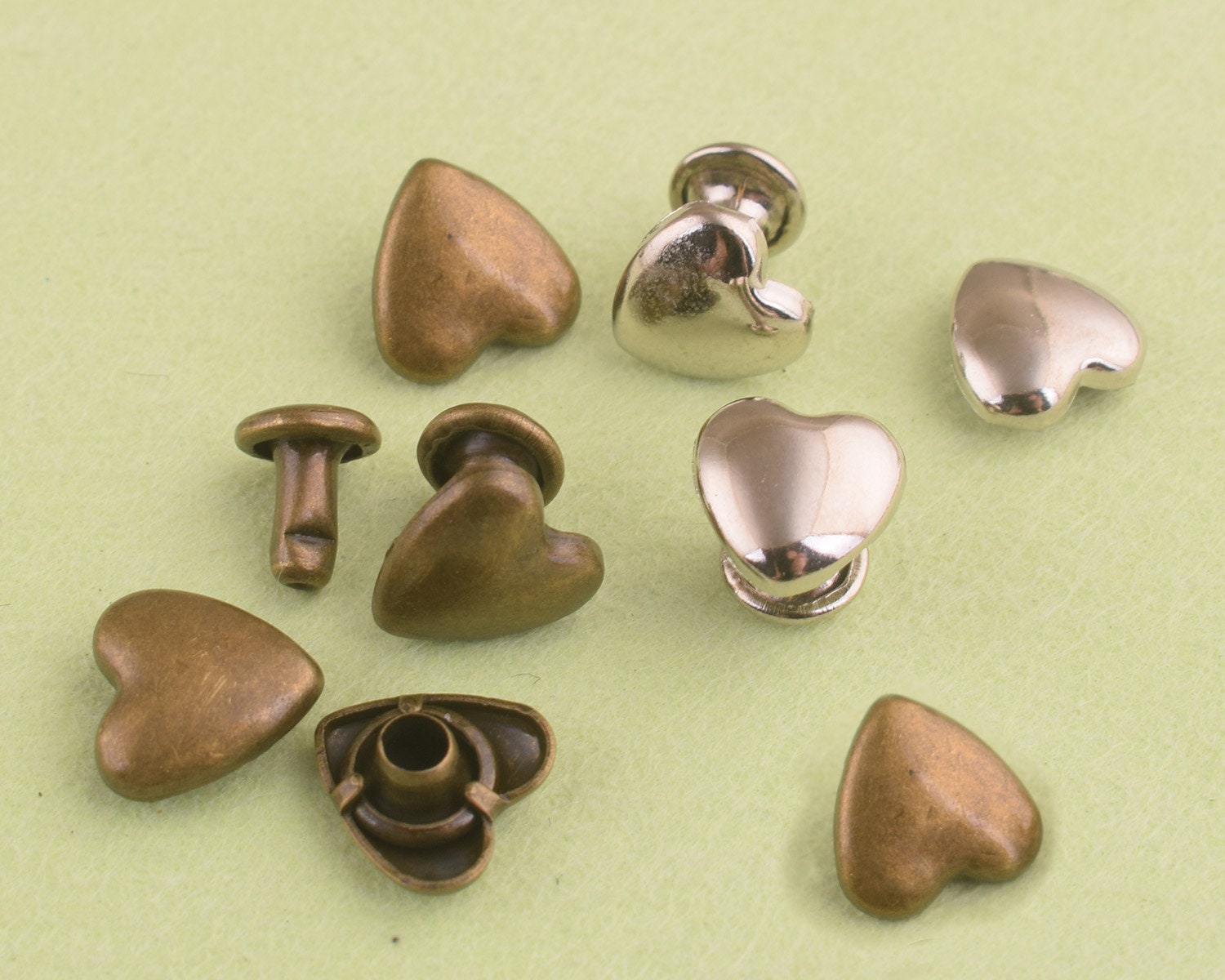 Heart Shaped Rivet Bronze/silver Rivets Double Cap - Etsy